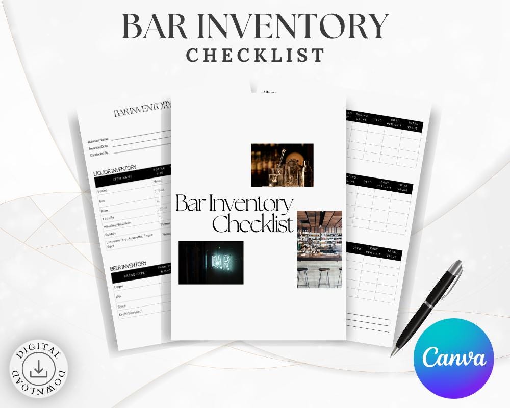 Bar Inventory Checklist, Printable PDF for Bartenders, Liquor Stock ...