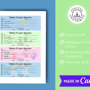 Childcare Receipt Template: Customizable Daycare Invoice - Editable ...