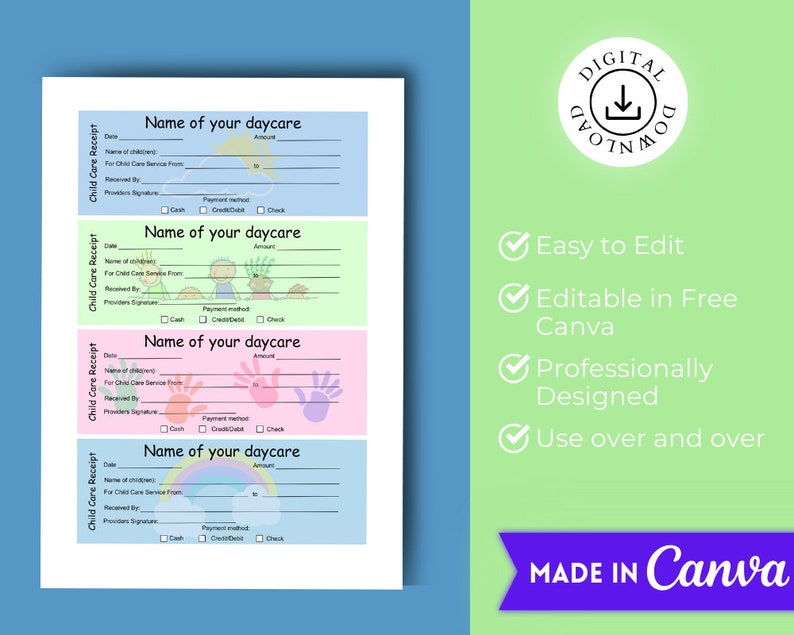 Customizable Daycare Receipt Template | Editable Childcare Invoice ...