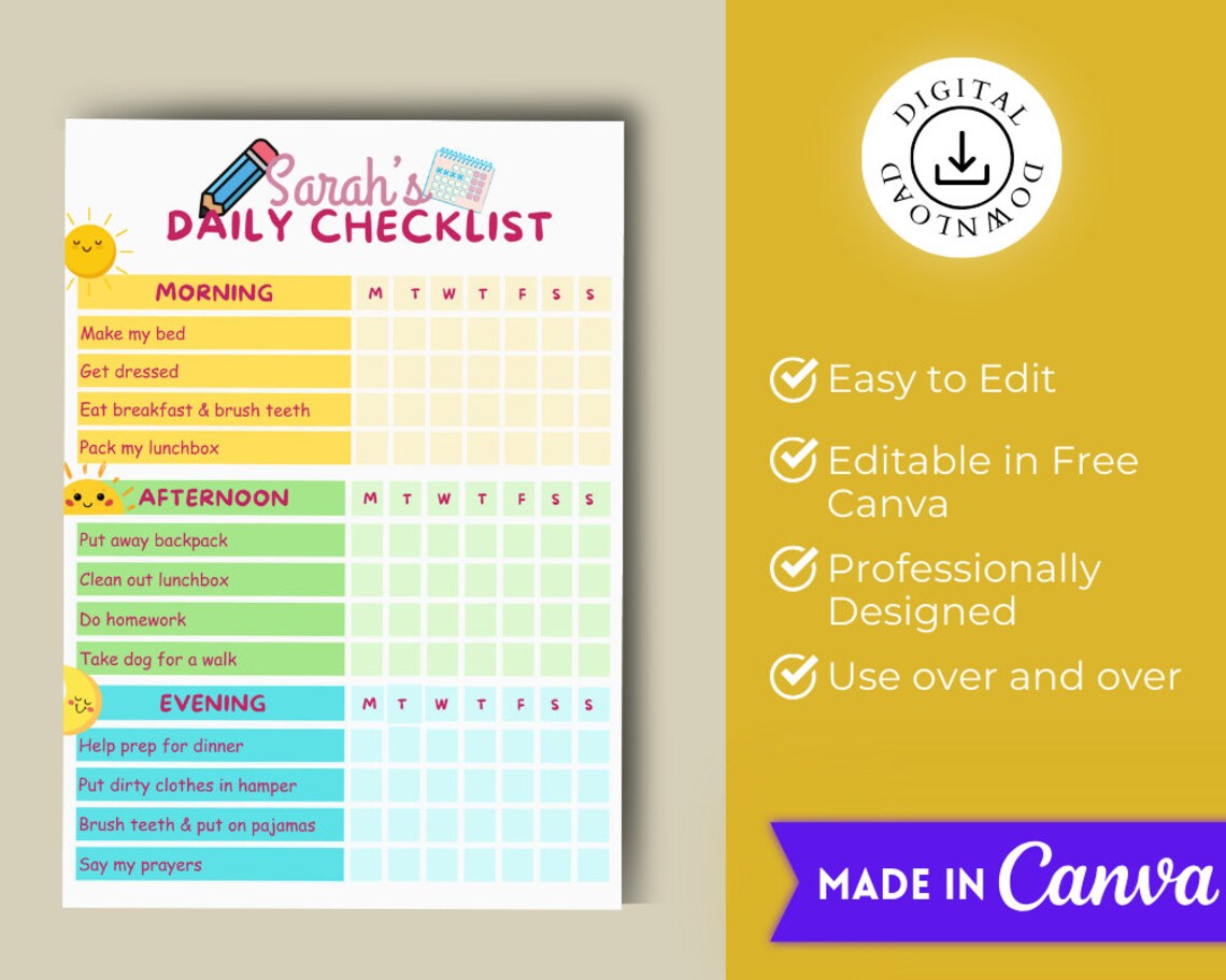 Kids Daily Routine Daily Checklist Visual Schedule School Routine ...