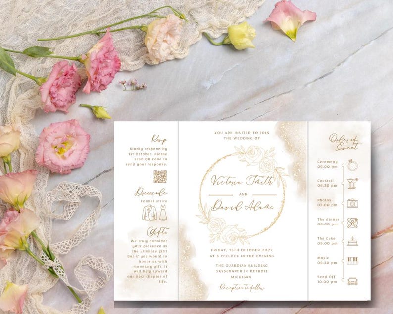 Elegant Gatefold Wedding Invitations – Customizable Canva Template With ...