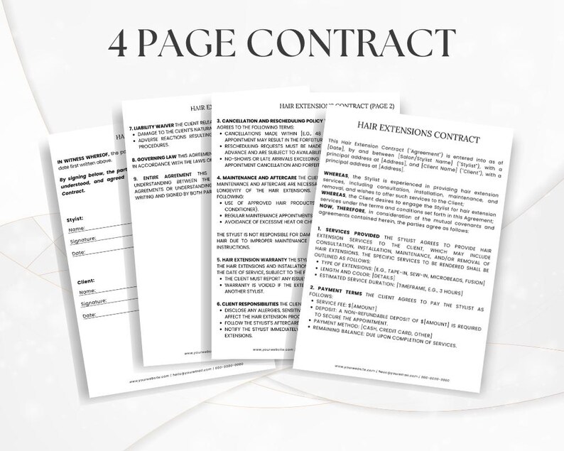Hair Extension Contract Template - Editable Client Agreement - Consultation Form & Aftercare ...