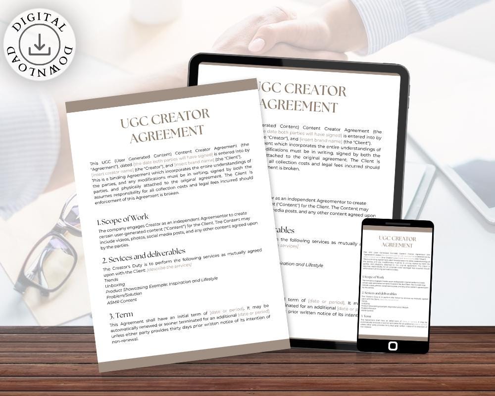 Influencer Agreement Editable Contract: UGC Creator Collaboration ...