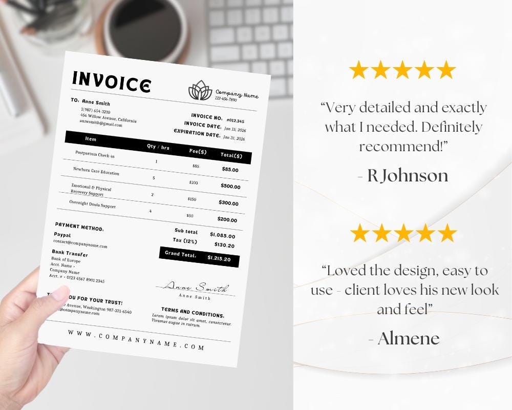 Doula Invoice Template - Editable Birth Doula Contract - Client Payment ...