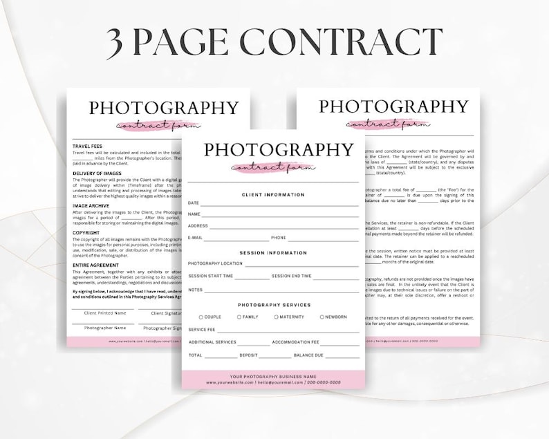 Photography Contract Template Bundle - Editable Client Agreement Forms ...