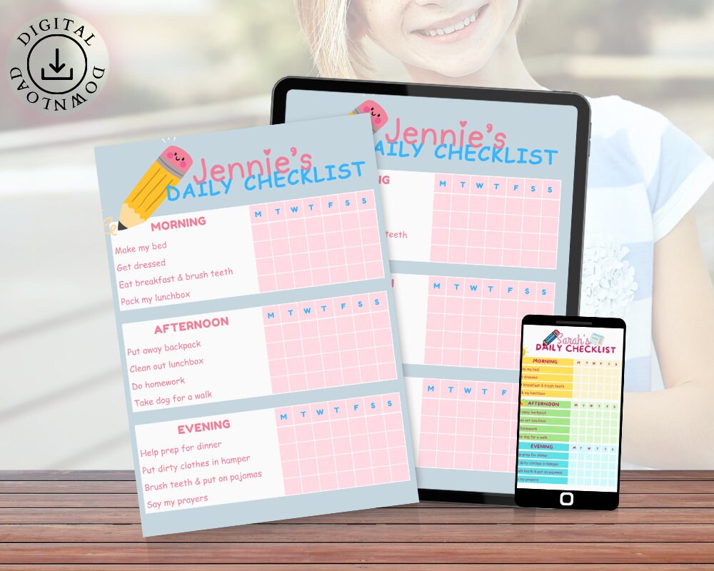 Kids Daily Routine Editable Kids Chore Chart Bundle Chore Chart ...
