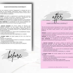 Hair Extension Contract Template - Editable Client Agreement - Consultation Form & Aftercare ...