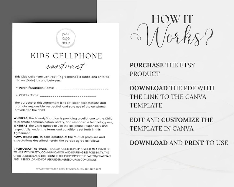 Cell Phone Contract for Teens and Kids – Printable & Editable Agreement ...