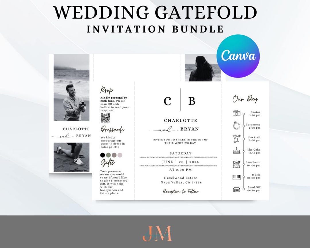 Gate Fold Template Wedding Invitation Bundle: Minimalist Digital Invite ...