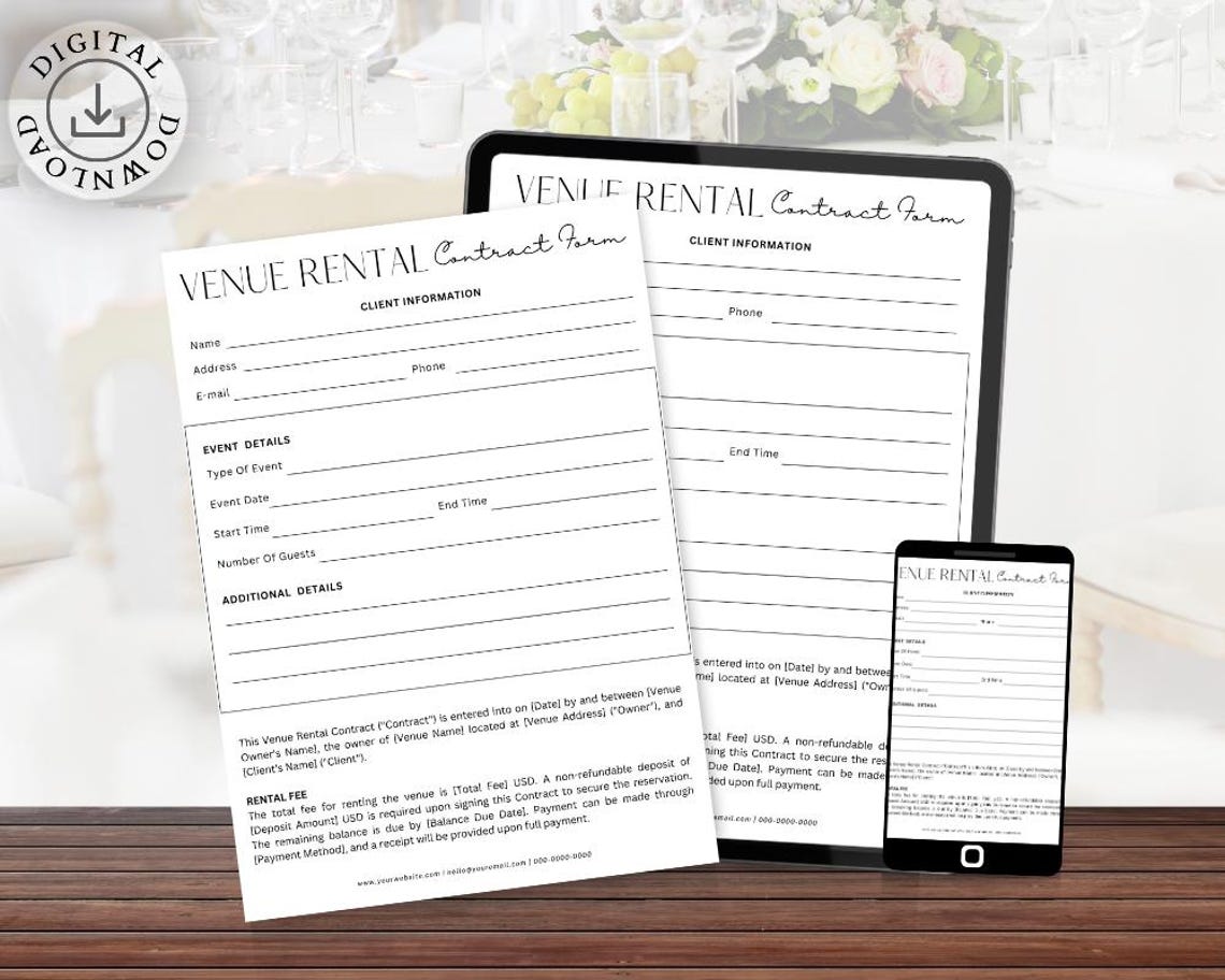 Venue Rental Agreement Template - Editable Event Space Contract ...