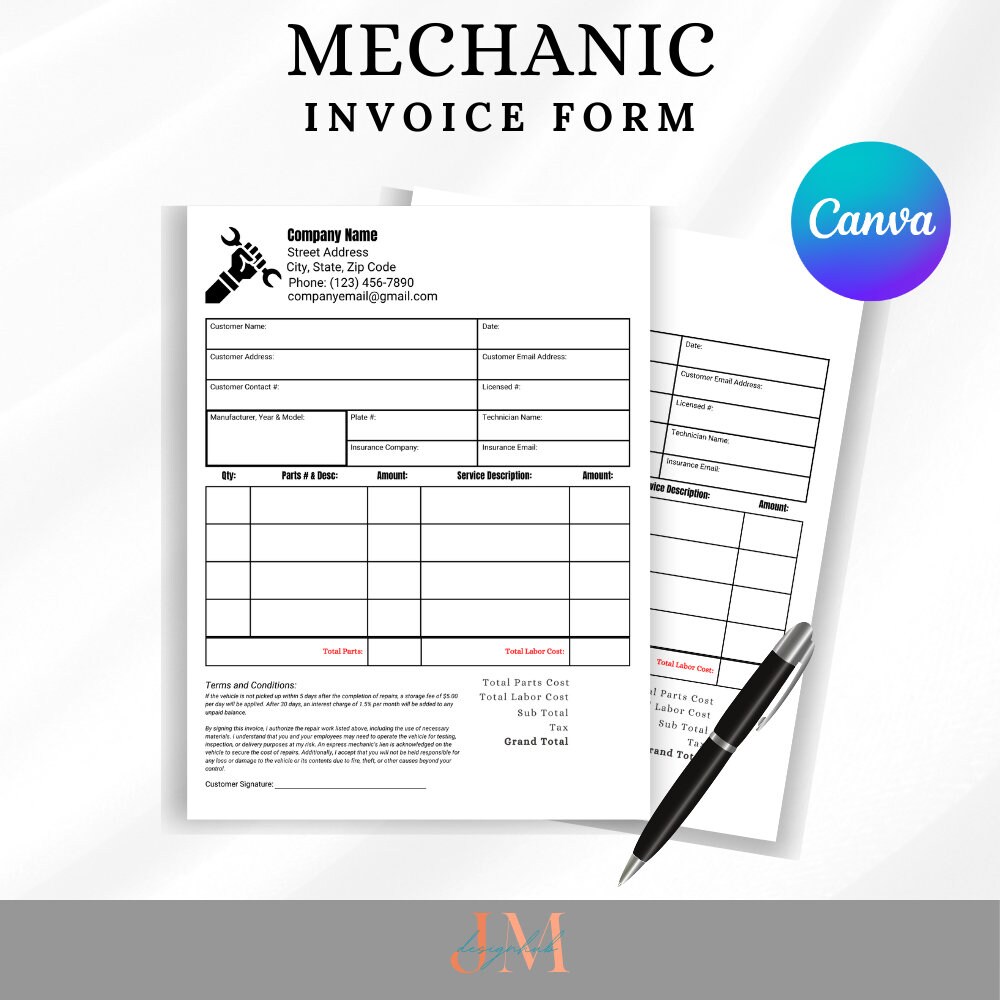 Automotive Service Invoice Template | Business Invoice | Instant ...