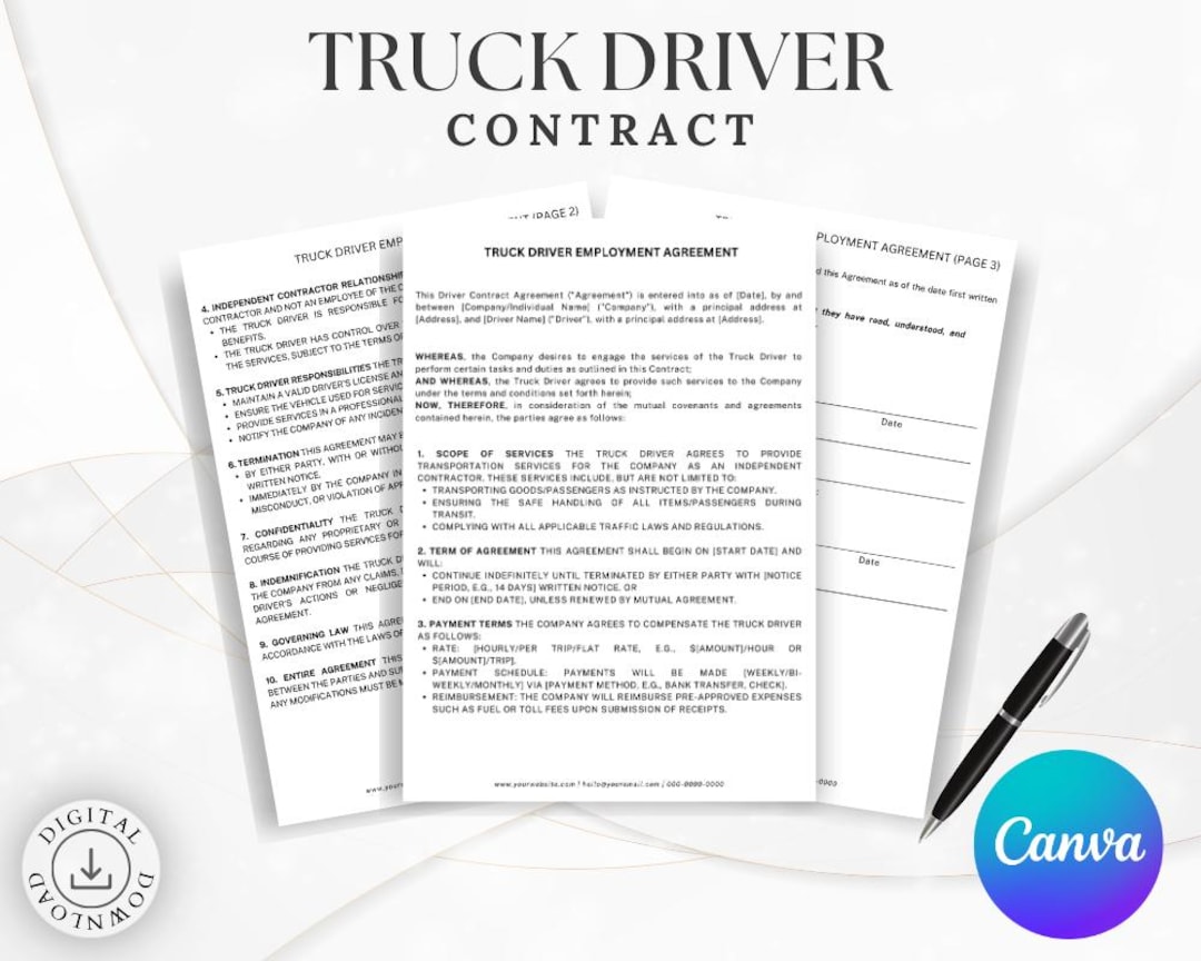Truck Driver Contract Template - Editable Owner-operator Agreement ...
