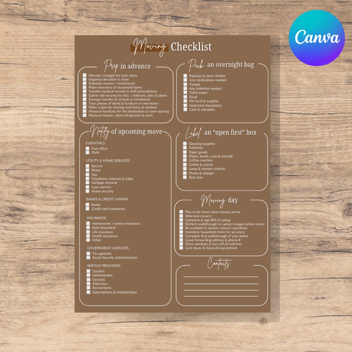 Moving Checklist | Printable Moving Planner, Real Estate Checklist ...