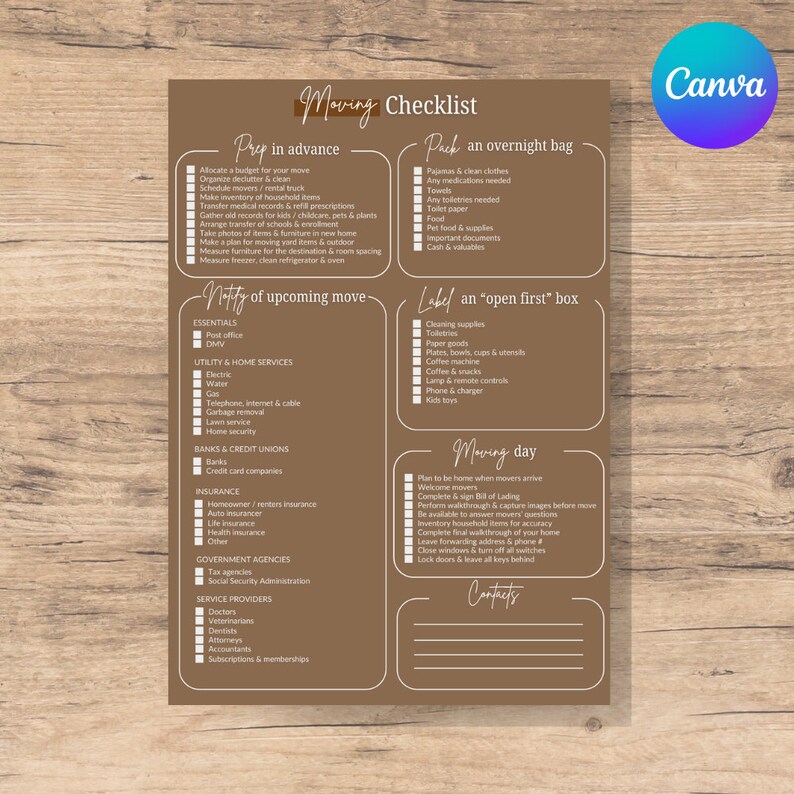 Moving Checklist | Printable Moving Planner, Real Estate Checklist ...