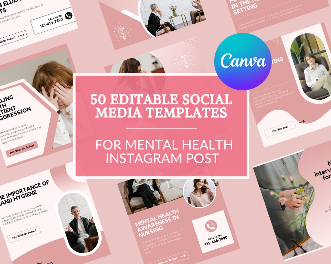 Mental Health Posts Instagram Templates, Therapist Canva Designs ...