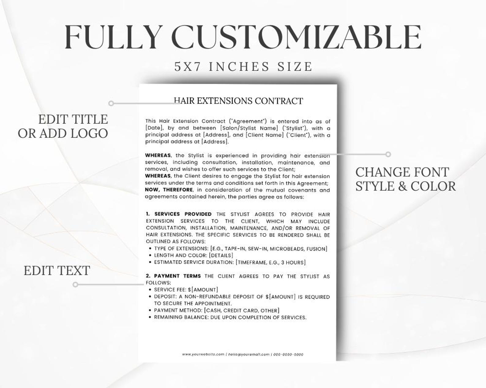 Hair Extension Contract Template - Editable Client Agreement ...