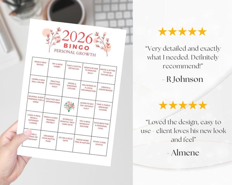 2026 Vision Board Bingo Cards Template for Goal Setting and Self Growth ...