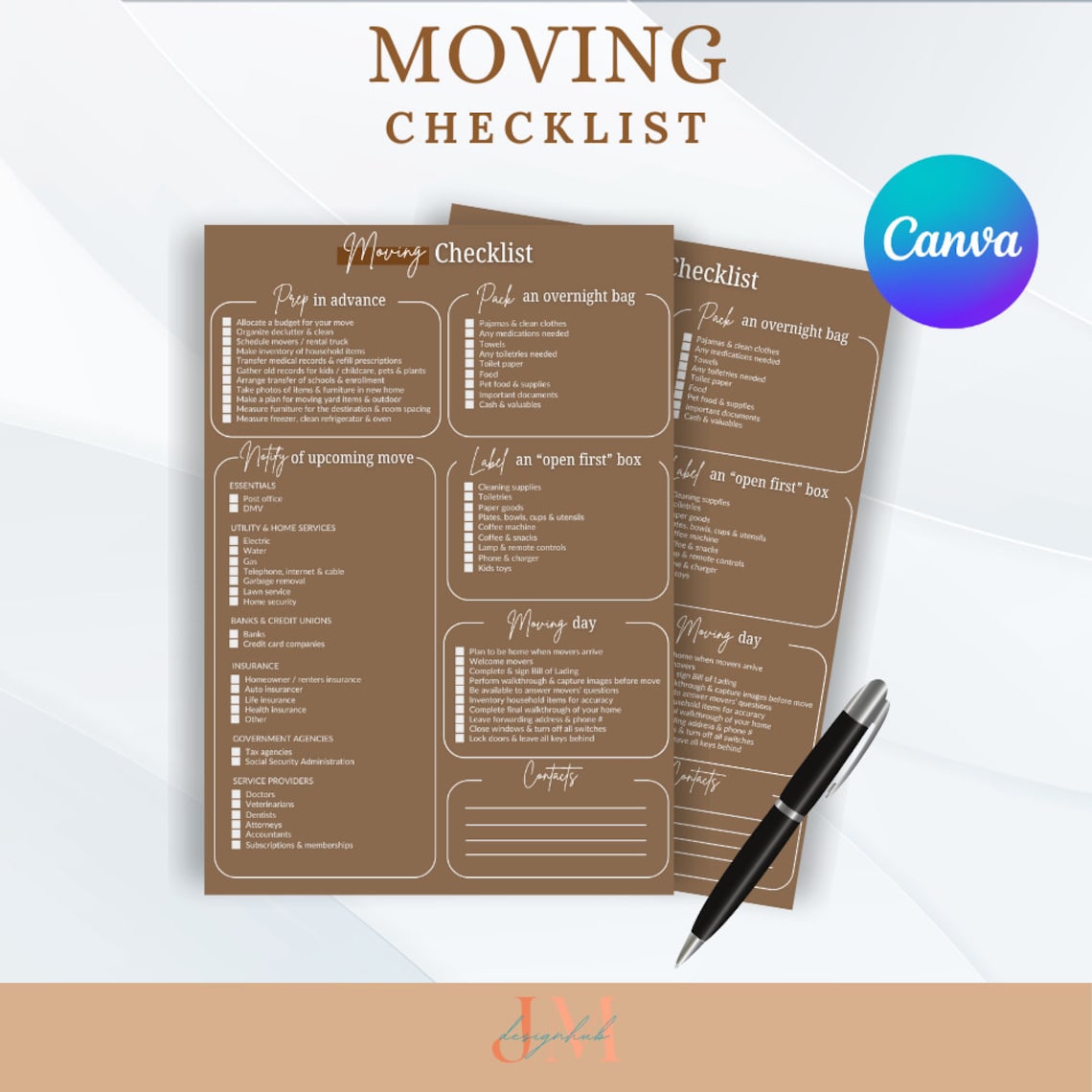 Moving Checklist | Printable Moving Planner, Real Estate Checklist ...