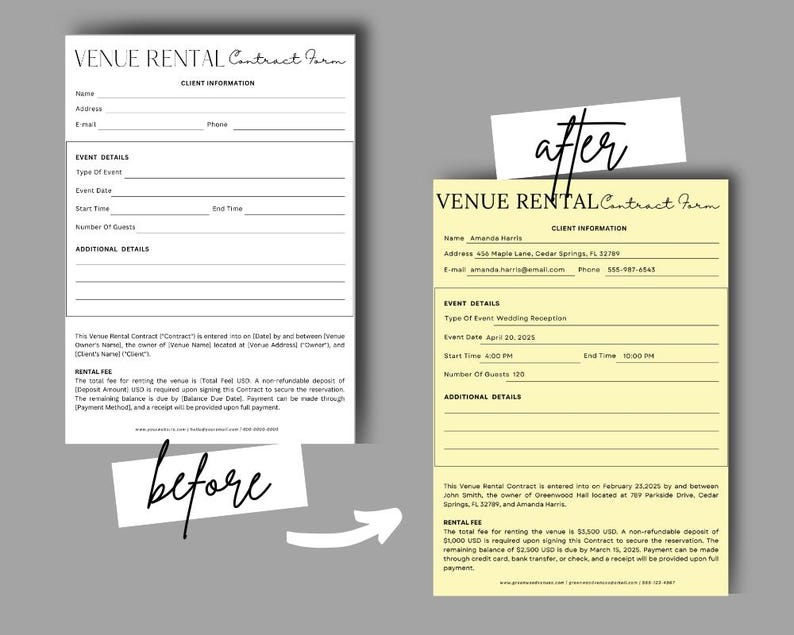 Venue Rental Agreement Template - Editable Event Space Contract ...