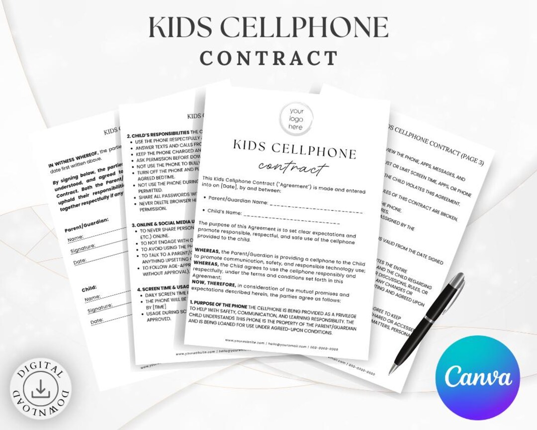 Cell Phone Contract Template: Teen and Kids Smartphone Rules - Editable ...