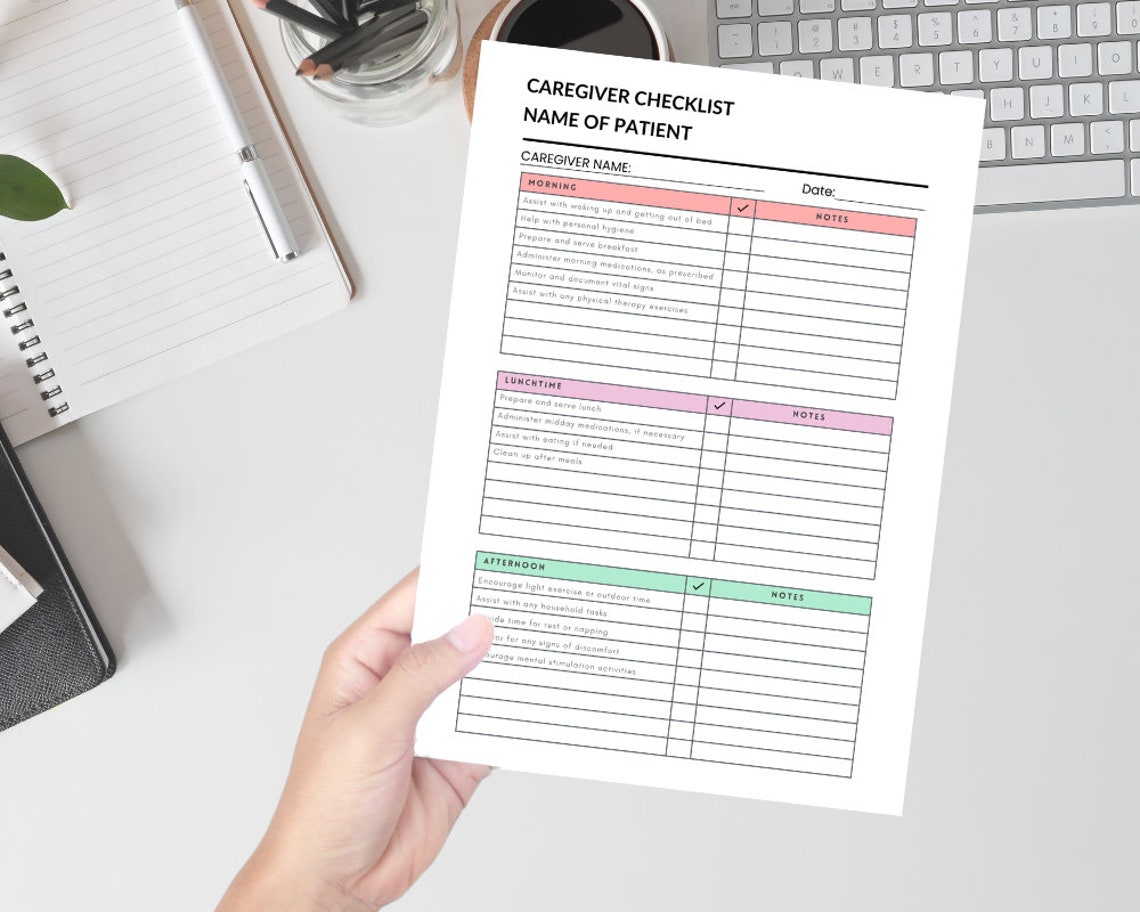 Caregiver Checklist Editable Template, Daily Log Planner, Medical ...