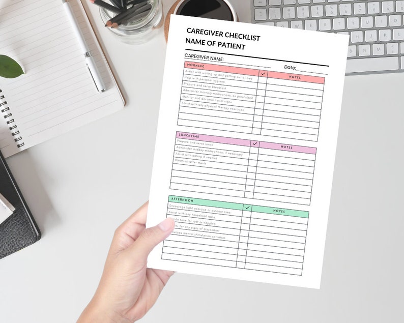 Caregiver Checklist Editable Template, Daily Log Planner, Medical ...