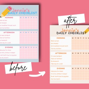 Kids Daily Routine Editable Kids Chore Chart Bundle Chore Chart ...