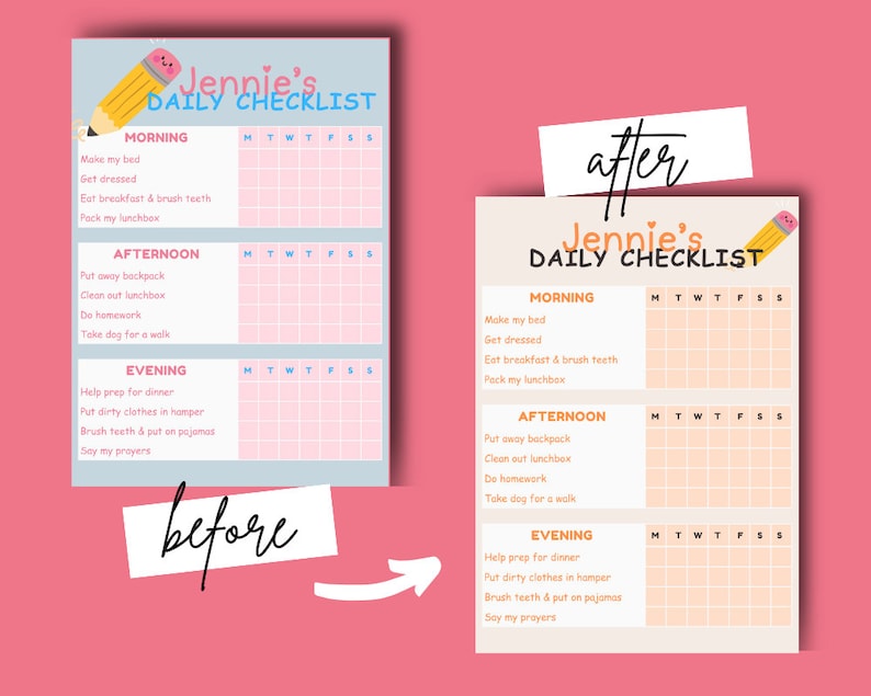 Kids Daily Routine Editable Kids Chore Chart Bundle Chore Chart ...