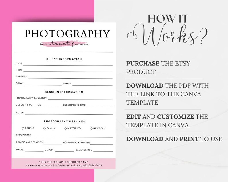 Photography Contract Template Bundle - Editable Client Agreement Forms ...