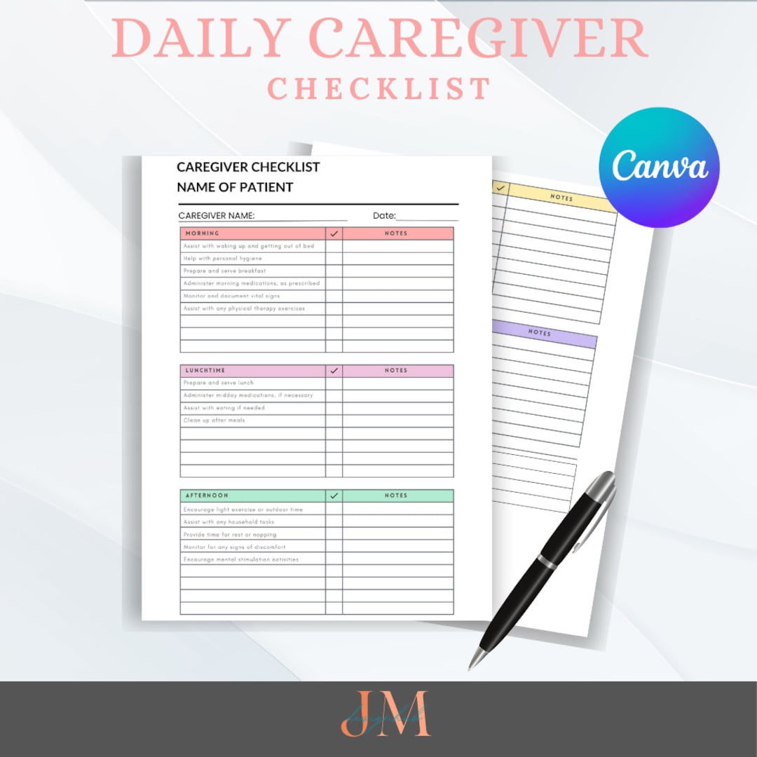 Editable Caregiver Checklist | Fillable Pdf | Medical Binder ...