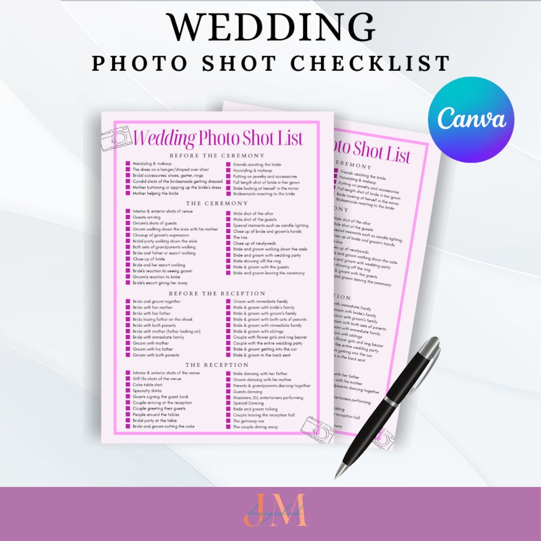 Printable Wedding Photo Checklist | Photographer Cheat Sheet | Wedding ...
