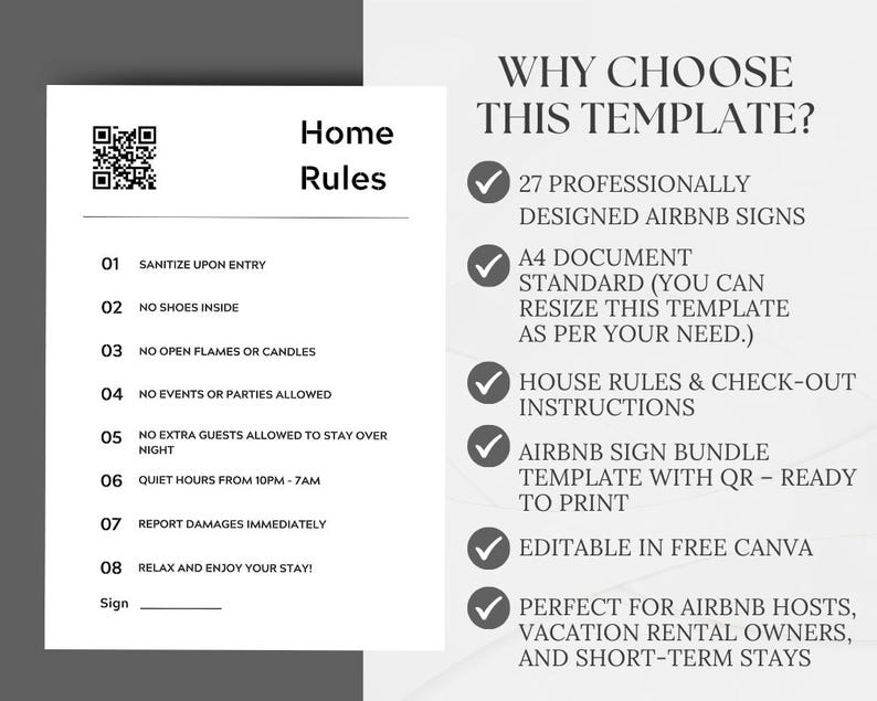 Airbnb Sign Template Bundle: Vacation Rental Essentials, Editable ...
