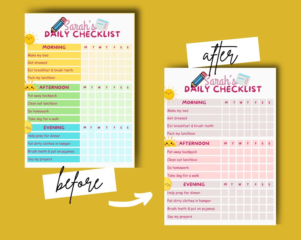 Kids Daily Routine Daily Checklist Visual Schedule School Routine ...