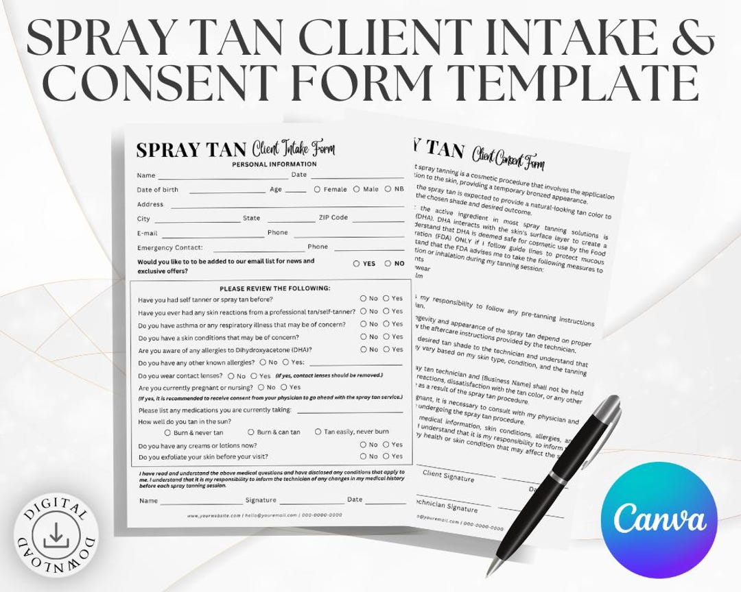 Spray Tan Consent Form Template, Editable Client Intake Form, Canva ...