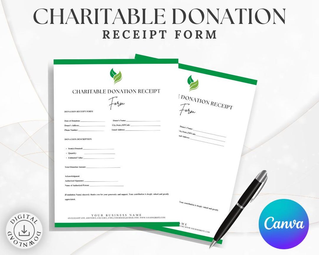 Donation Receipt Template, Editable Charity Form, Nonprofit Tax ...
