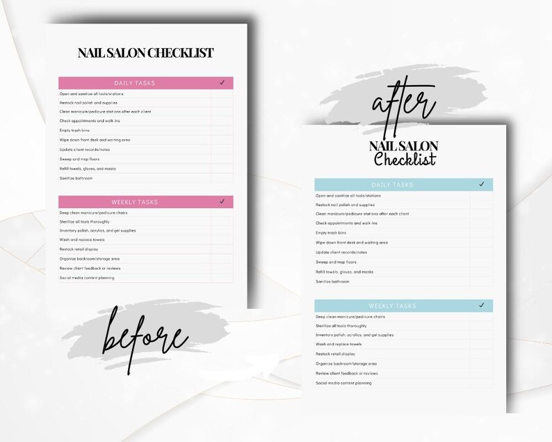 Nail Salon Checklist Printable, Daily Weekly Monthly Cleaning Task List ...