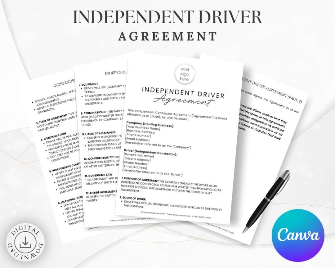 Driver Agreement Template - Editable Truck Driver Contract, Instant ...