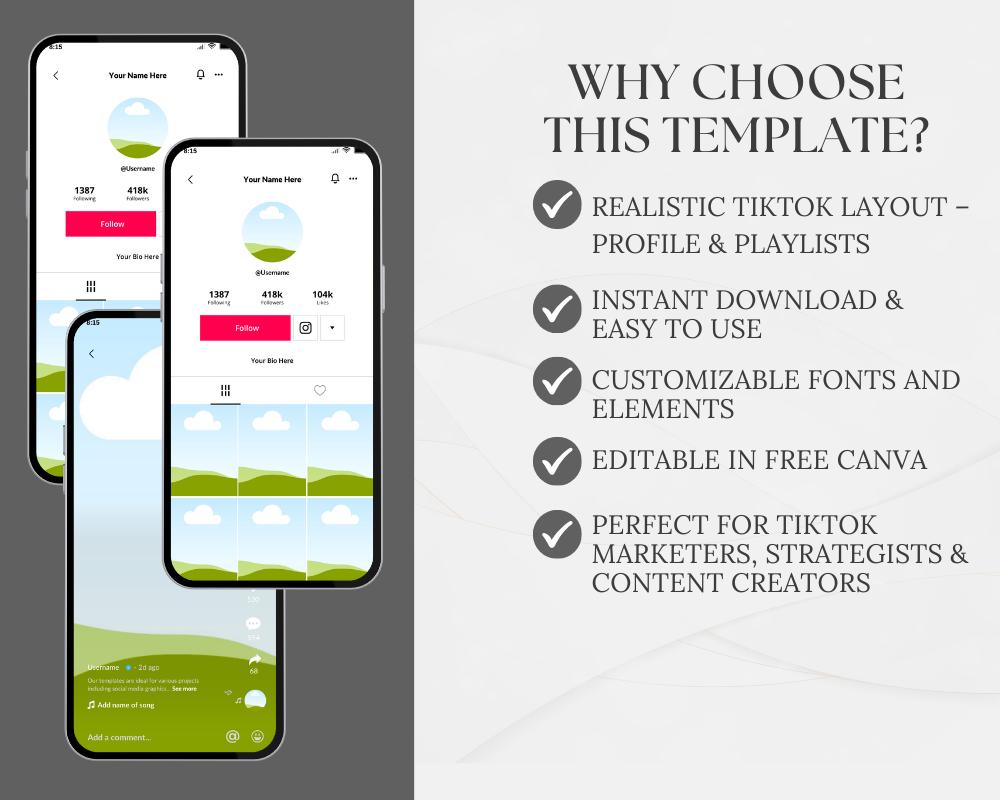 Social Media Mockup Tiktok Canva Template, Editable Profile & Video ...