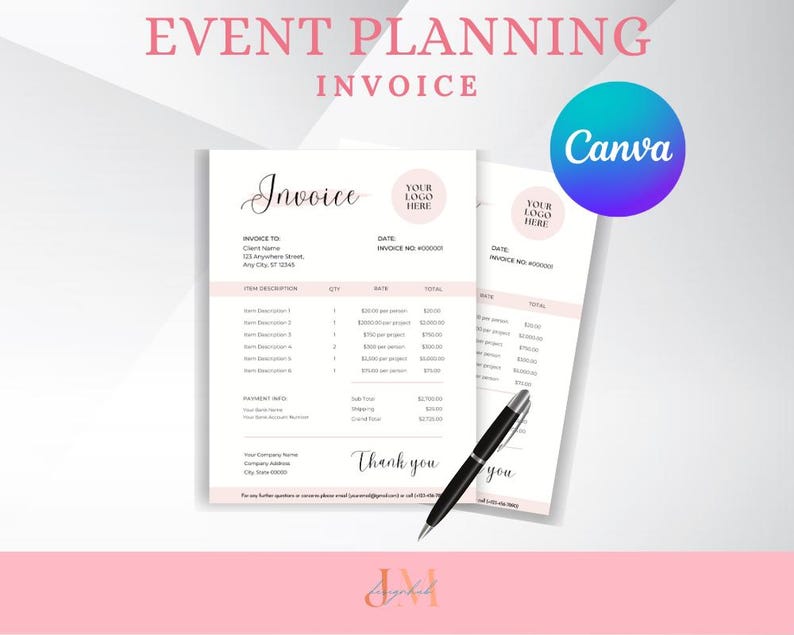 Event Planner Contract Template - Editable Invoice - Wedding Planning ...