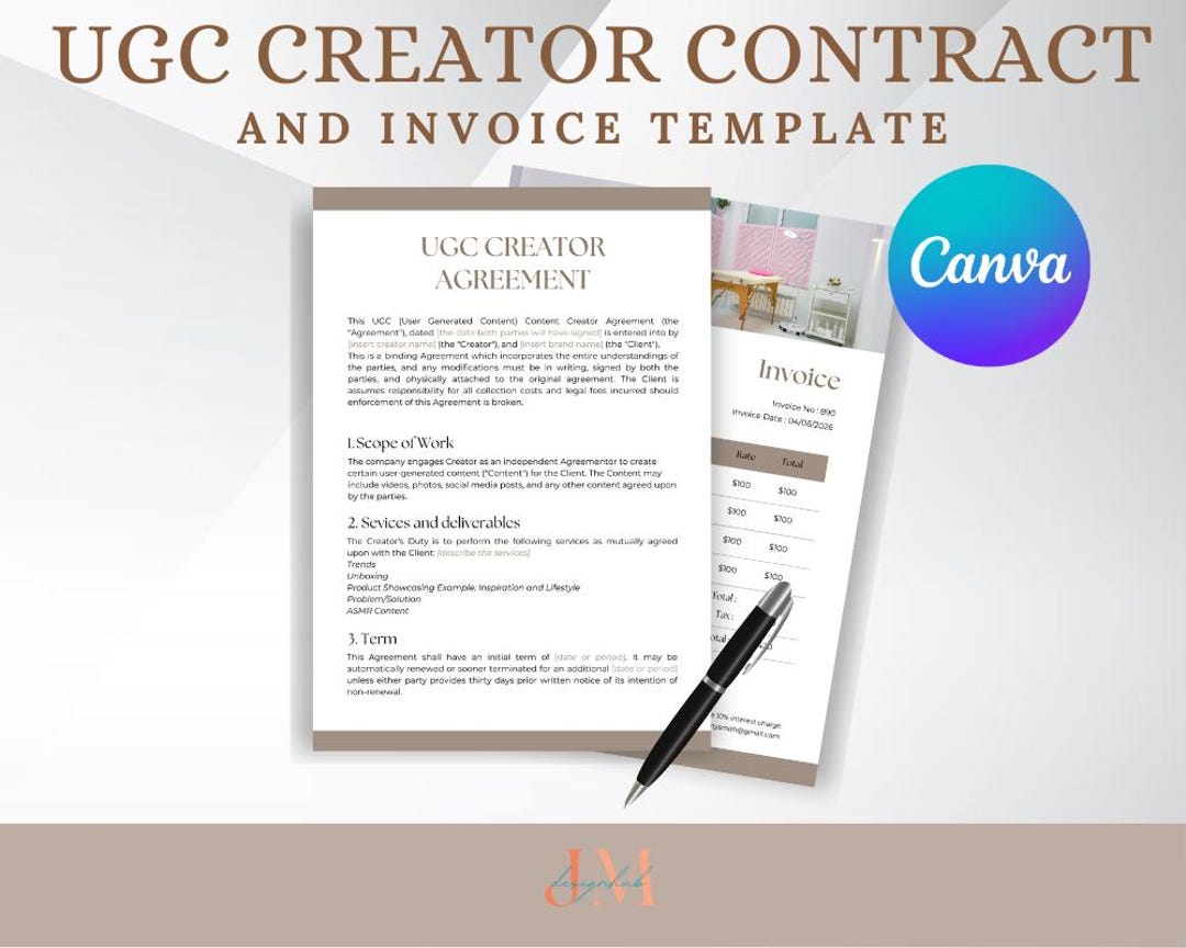 Influencer Agreement Editable Contract: UGC Creator Collaboration ...