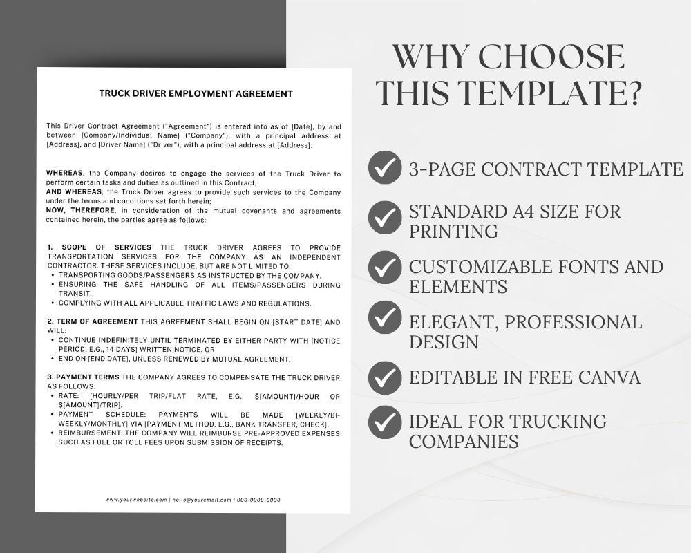 Truck Driver Contract Template - Editable Owner-operator Agreement ...