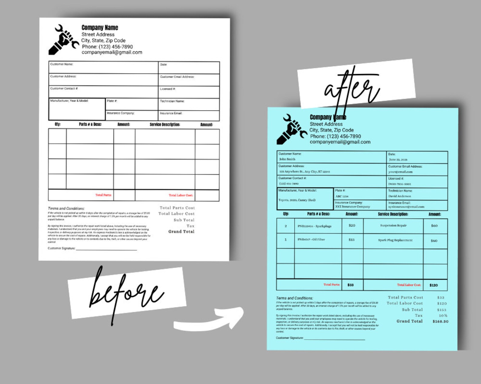 Automotive Service Invoice Template | Business Invoice | Instant ...