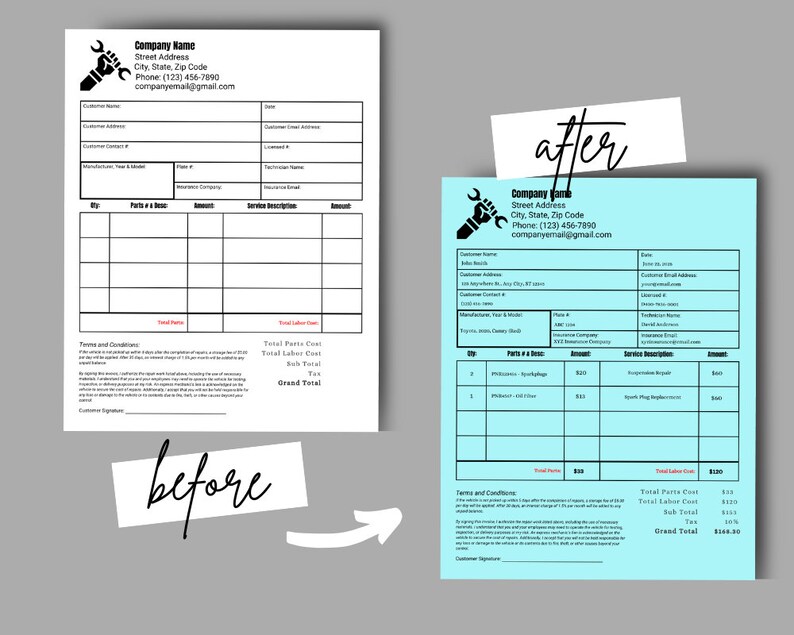 Mechanic Labor Bills Invoice Template: Auto Repair Billing Form ...