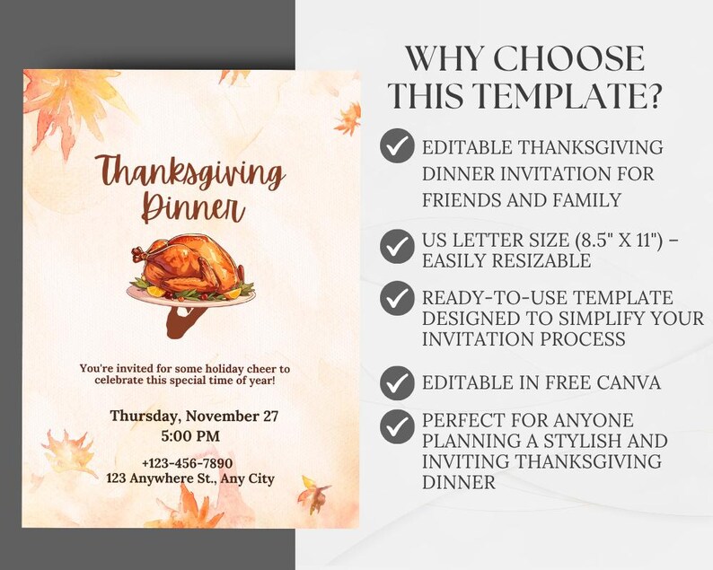 Thanksgiving Day Flyer, Editable Template for Friendsgiving Dinner ...