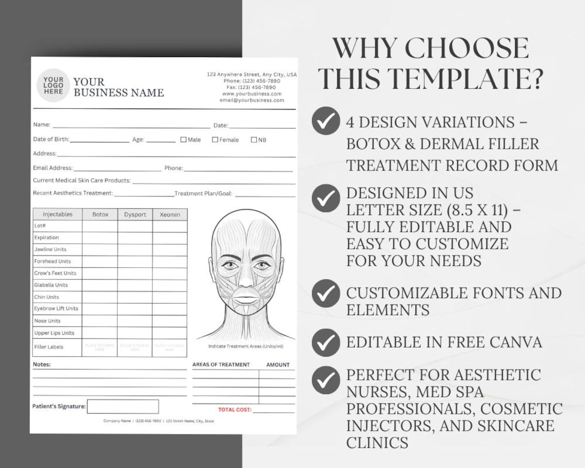 Botox Treatment Form Editable Template: Client Consent Record, Medspa ...