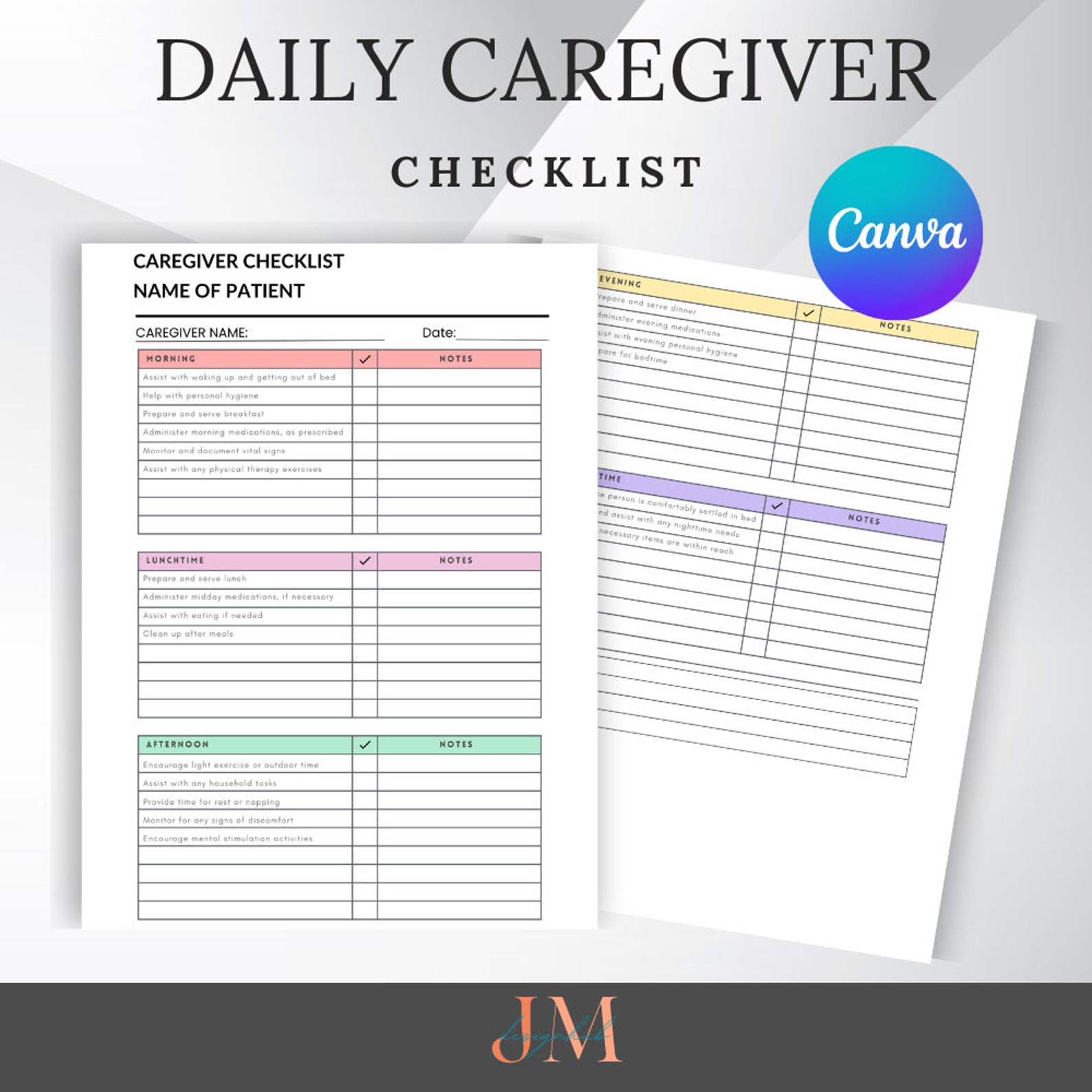 Editable Caregiver Checklist | Fillable Pdf | Medical Binder ...