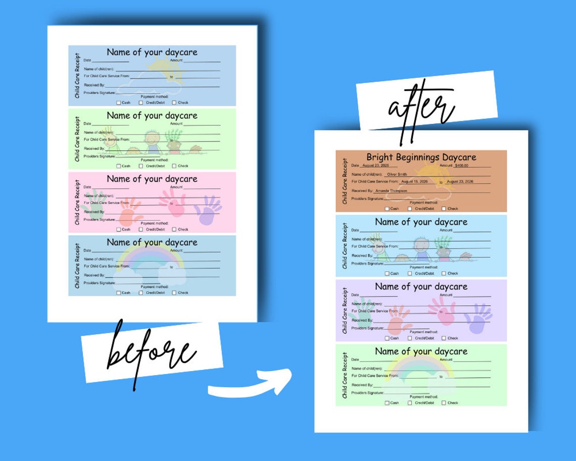 Childcare Receipt Template: Customizable Daycare Invoice - Editable ...