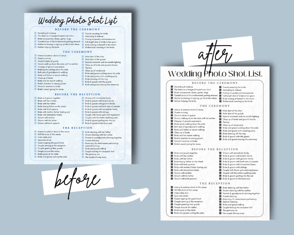 Printable Wedding Photo Checklist Photographer Cheat Sheet Wedding ...