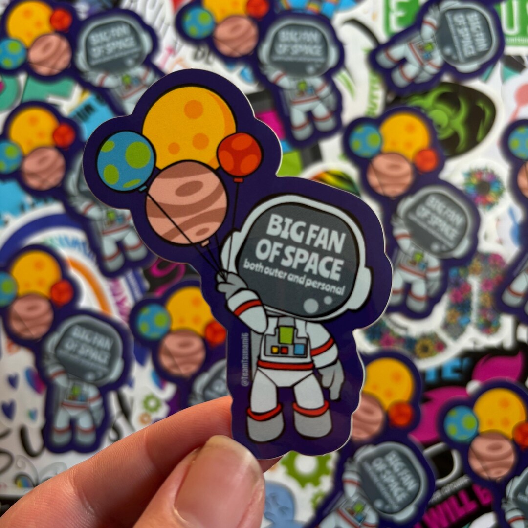 Big Fan of Space Waterproof Glossy Sticker, Spaceperson Cartoon With ...