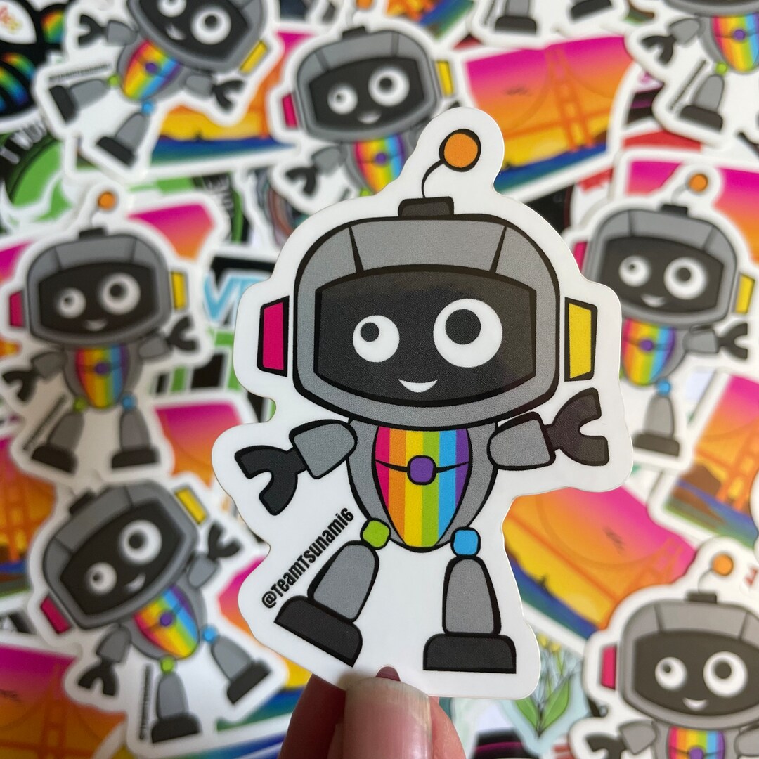 Rainbow Robot Waterproof Glossy Sticker, LGBTQ Pride Robot Sticker ...